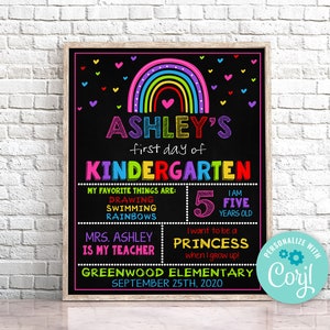 Editable First Day of Kindergarten Sign, Rainbow First Day of School ...