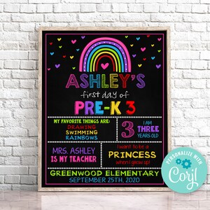 Editable First Day of Pre-k Sign, Rainbow First Day of Pre-k ...