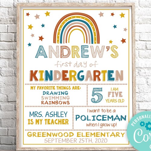 Boy First Day of Kindergarten Sign Printable Instant Download - Etsy