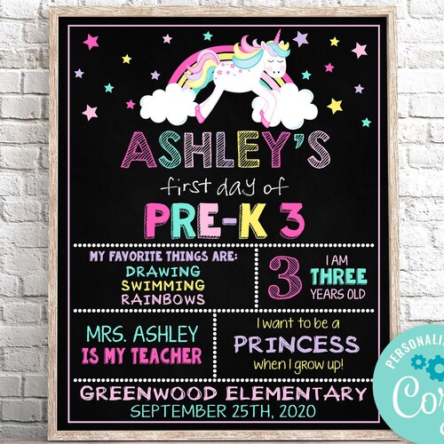 Editable First Day of Pre-k Sign Rainbow First Day of School - Etsy