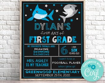 SHARK First Day of School Sign First Day of First Grade Sign - Etsy
