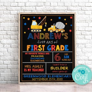 Editable First Day of 1st Grade Sign, Dump Truck First Day of First ...