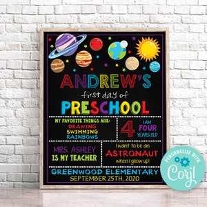 Editable First Day of Preschool Sign, Solar System First Day of School ...