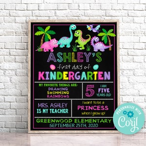 Editable First Day of Kindergarten Sign, Dinosaur First Day of School ...