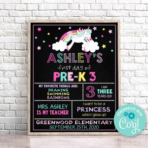 Editable First Day of Pre-k Sign, Unicorn First Day of Pre-k ...
