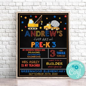 Editable First Day of Pre-k Sign, Dump Truck First Day of Pre-k ...