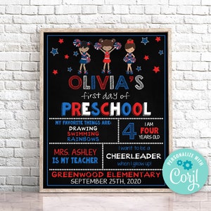 Editable First Day of Preschool Sign, Cheerleading First Day of School ...