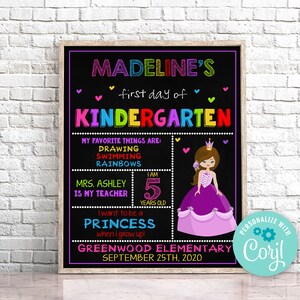 Editable First Day of Kindergarten Sign, Princess First Day of School ...