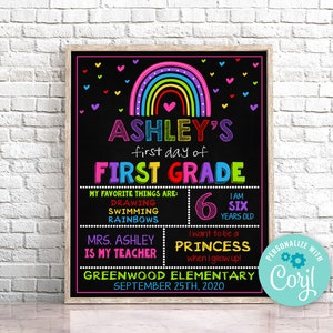 Editable First Day of 1st Grade Sign, Rainbow First Day of First Grade ...