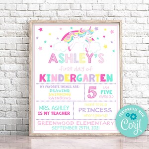 Editable First Day of Kindergarten Sign, Unicorn First Day of School ...