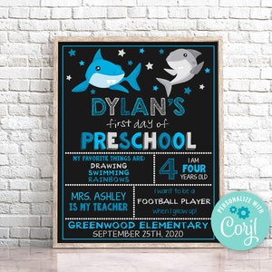Editable First Day of Preschool Sign, Shark First Day of School Sign ...