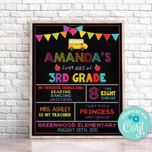 Editable First Day of 3rd Grade Sign Personalized First Day of School ...