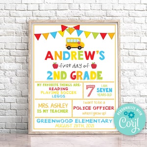 Editable First Day of 2nd Grade Sign Personalized First Day of School ...