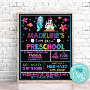 Editable First Day of Preschool Sign, Mermaid First Day of School Sign ...
