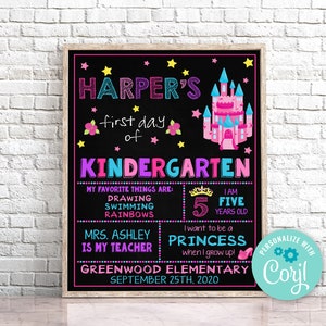 Editable First Day of Kindergarten Sign, Princess First Day of School ...