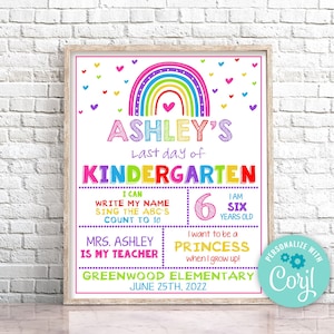 Editable Last Day of Kindergarten Sign Rainbow Last Day of School Sign ...