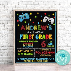 Editable First Day of First Grade Sign, Video Game First Day of School ...