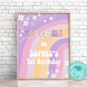 Editable Groovy Birthday Party Welcome Sign Daisy Hippie 70's Retro ...