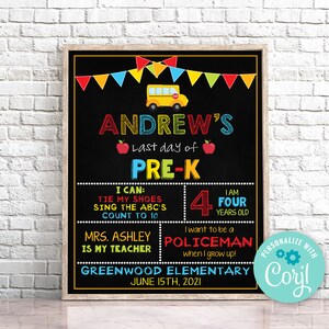Editable Last Day of Pre-k Sign Personalized Last Day of School Sign ...