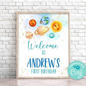 Editable Outer Space Birthday Welcome Sign Moon Solar System Galaxy ...