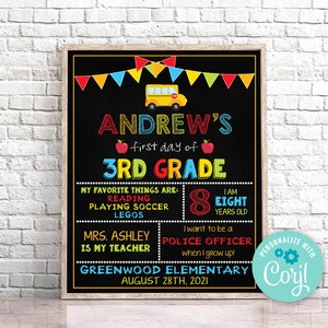 Editable First Day of 3rd Grade Sign Personalized First Day of School ...
