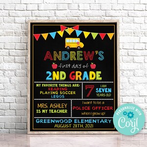Editable First Day of 2nd Grade Sign Personalized First Day of School ...