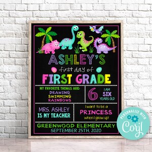 Editable First Day of 1st Grade Sign, Dinosaur First Day of First Grade ...