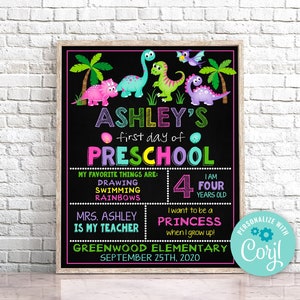Editable First Day of Preschool Sign, Dinosaur First Day of School Sign ...