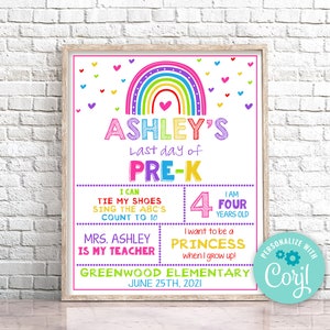 Editable First Day of Pre-k Sign Rainbow First Day of School Sign ...