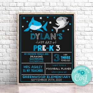 Editable First Day of Pre-k Sign, Shark First Day of School Sign ...