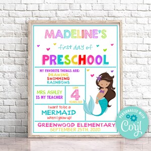 Editable First Day of Preschool Sign, Mermaid First Day of School Sign ...