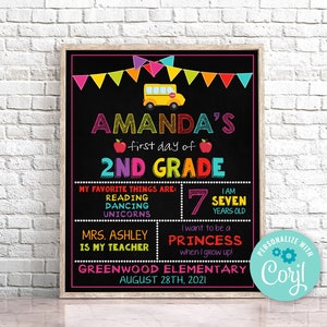 Editable First Day of 2nd Grade Sign Personalized First Day of School ...