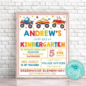 Editable First Day of Kindergarten Sign Monster Truck First Day of ...