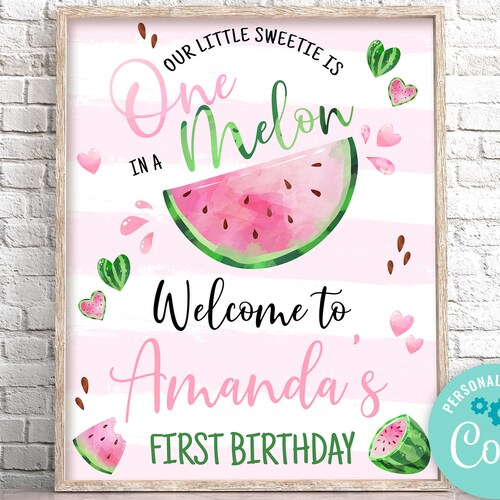 Editable Watermelon Welcome Sign Pink One in a Melon Welcome - Etsy