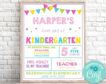 First Day of School Sign, Editable First Day of Kindergarten, First Day ...