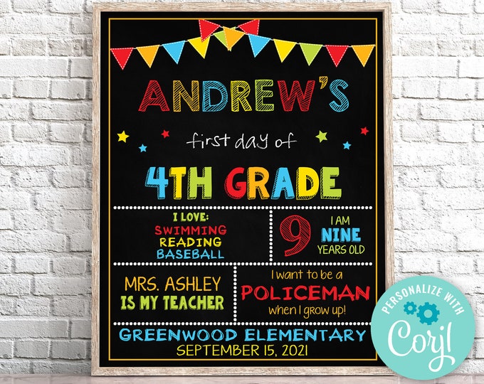 First Day of School Sign Editable First Day of Fourth Grade - Etsy