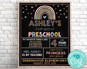 Editable First Day of Preschool Sign Boho Rainbow First Day of - Etsy