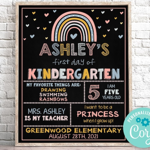 Editable First Day of Preschool Sign Boho Rainbow First Day of - Etsy