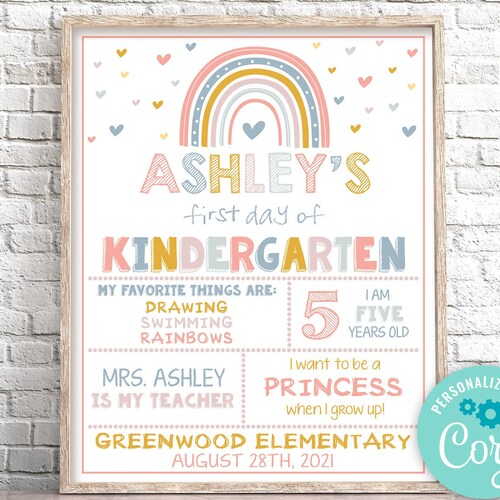 Boy First Day of Kindergarten Sign Printable Instant Download - Etsy