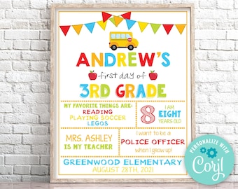 PRINTABLE First Day of Third Grade Sign Instant Download - Etsy