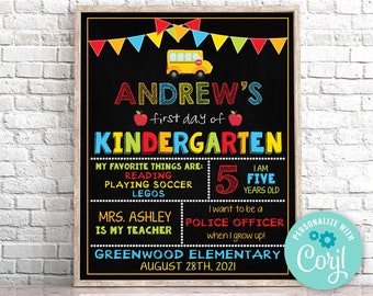 First Day of School Sign Template, Editable First Day of Kindergarten ...