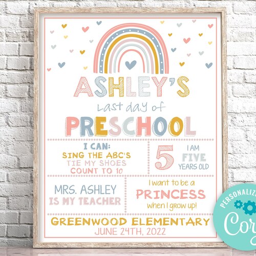 Rainbow Boho First Day of Preschool Sign First Day of School - Etsy