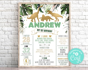 Editable Dinosaur Milestone Birthday Poster Safari Dino | Etsy