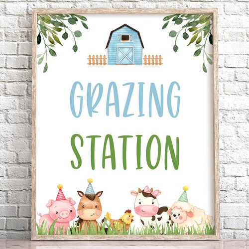 Farm Grazing Station Food Party Sign Boy Farm Animals Grazing - Etsy