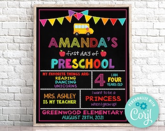 Rainbow First Day of Preschool Sign Printable Girl Back to - Etsy