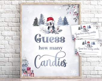 Guess How Many Snowballs Game Sign and Guess Cards Printable Penguin ...