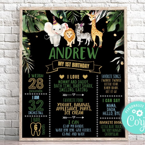 Safari Milestone Birthday Poster EDITABLE First Birthday | Etsy