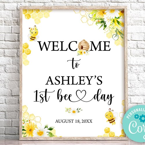 Editable Bee-day Welcome Sign Bee Birthday Welcome Sign Honey - Etsy