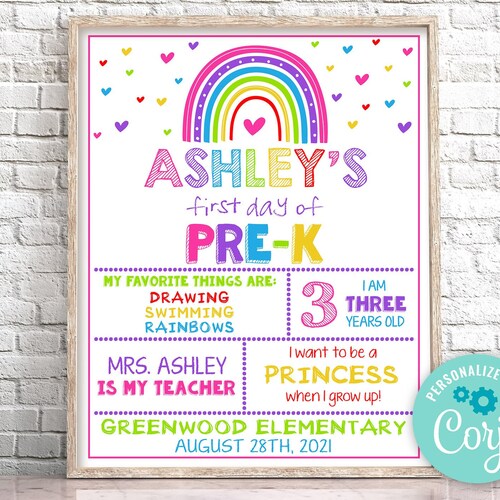 Editable First Day of Pre-k Sign Rainbow First Day of School - Etsy
