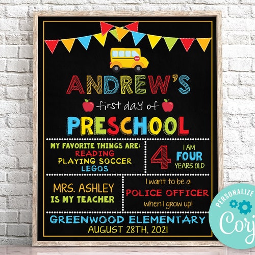 Editable First Day of Pre-k Sign Rainbow First Day of School - Etsy
